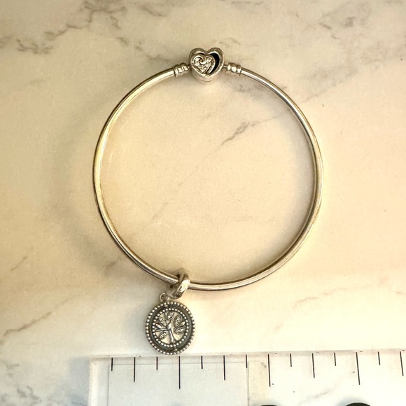 Pandora | Jewelry | Pandora Heart Bangle With Family Tree Charm | Poshmark